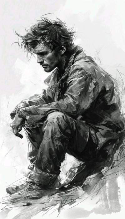 Sketch of a Contemplative Figure: A Study in Monochrome | JigPlay.com